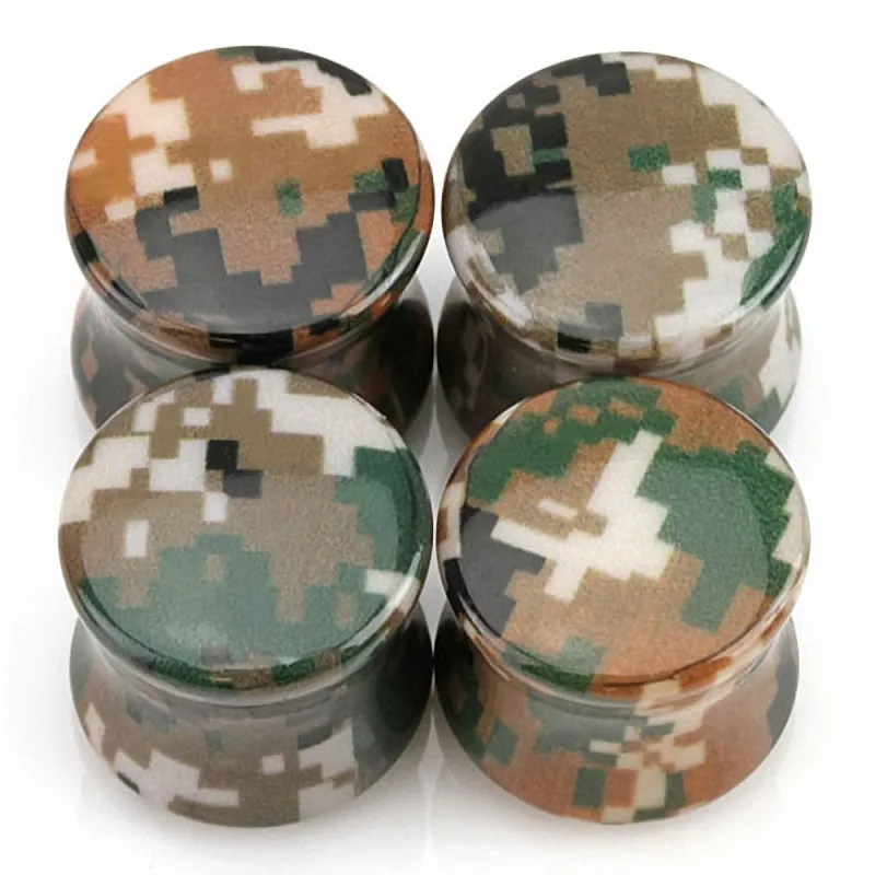 Piercing plug acrylique camouflage pixelisé marron