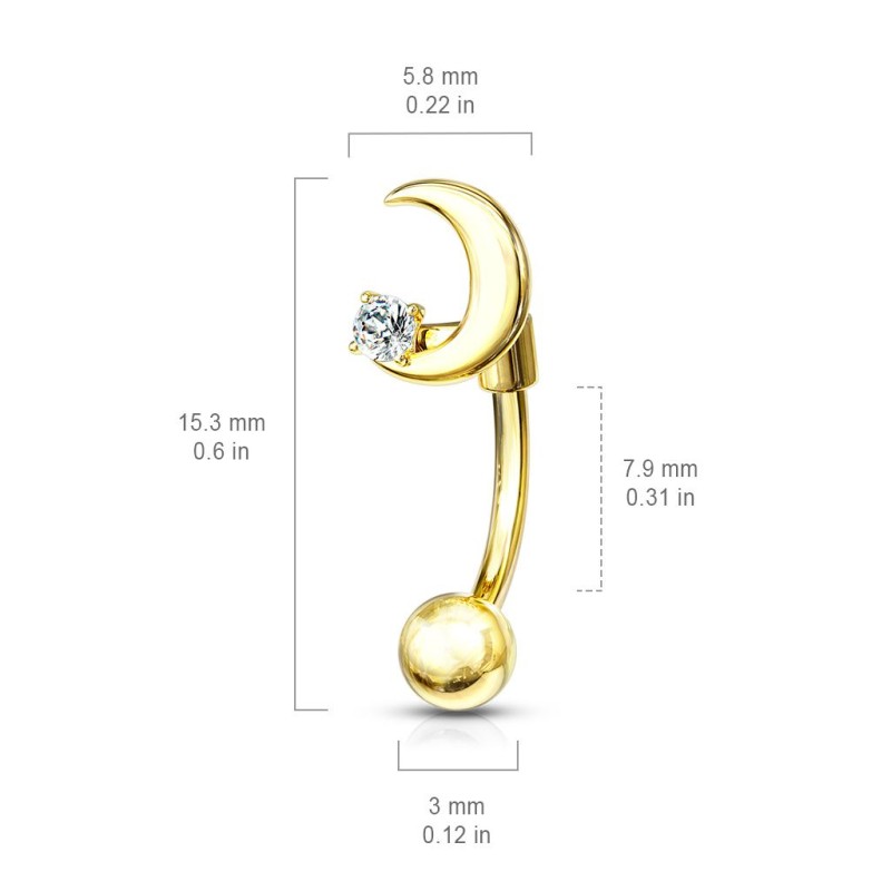 Piercing arcade doré croissant de lune avec cristal
